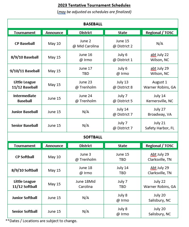 Tournament Schedules