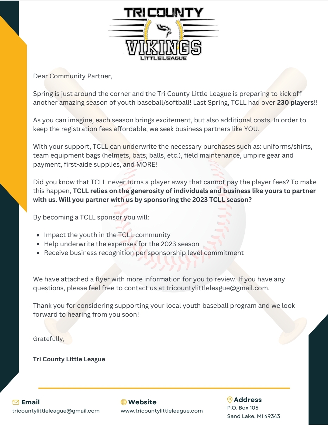 Softball Sponsorship Letter