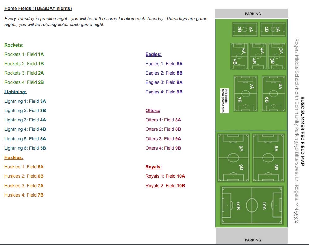 Summer Practice Schedule