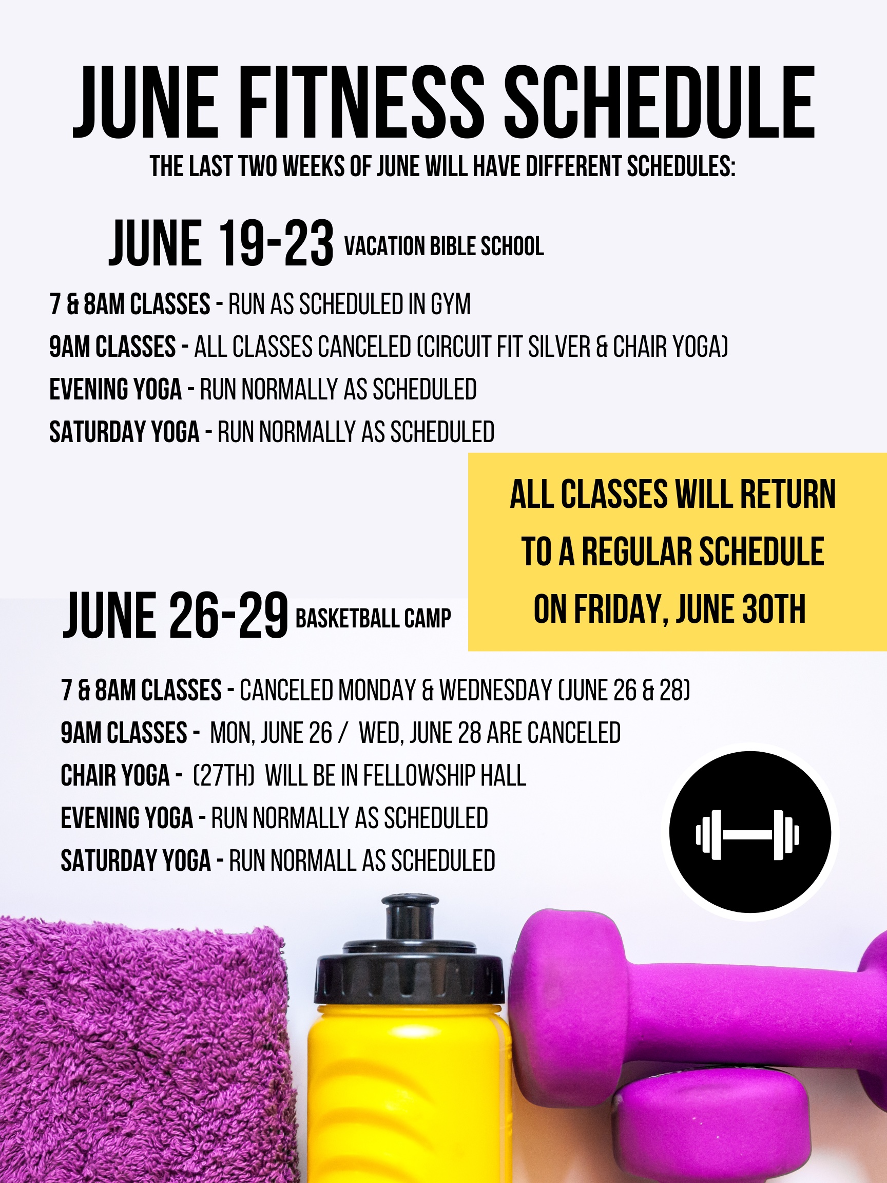 June Fitness Schedule
