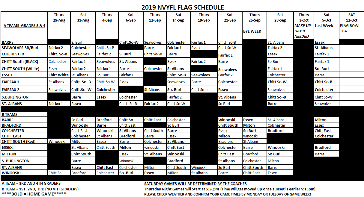 2019 Flag Schedule