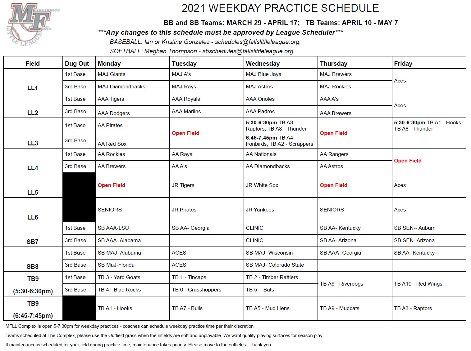 Practice Schedules