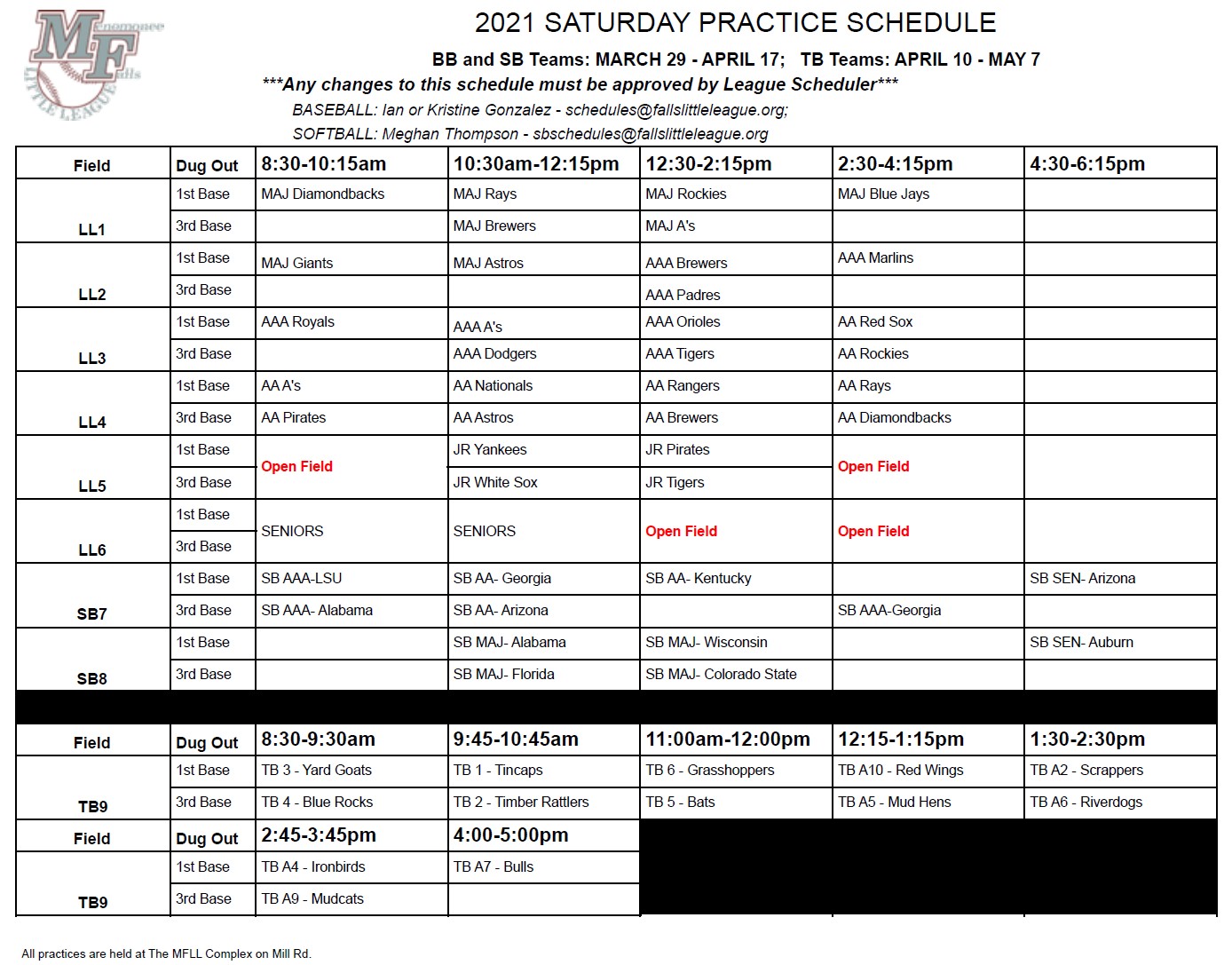Practice Schedules