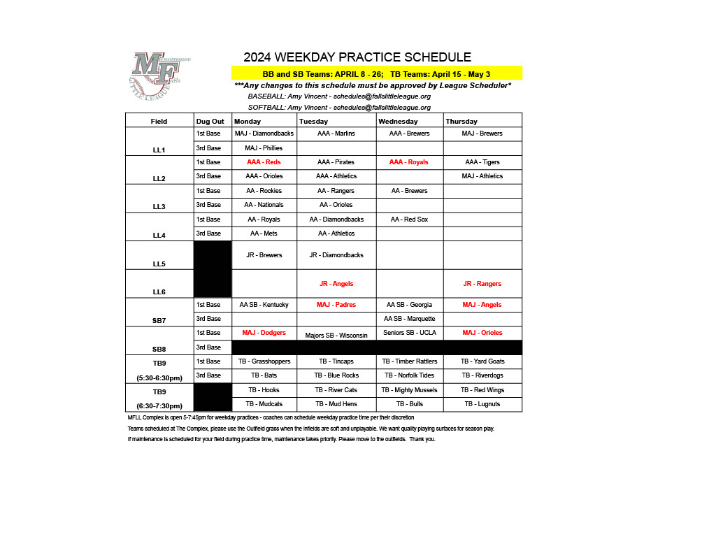 Practice Schedules