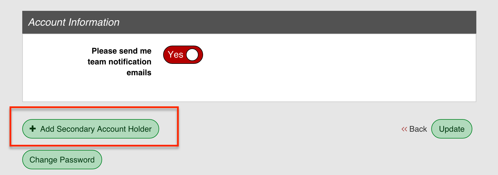 Updating Secondary Contact Info
