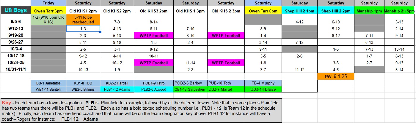Rec Fall Schedule 2025