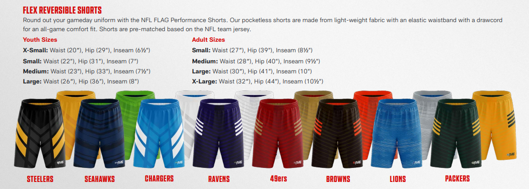 NFL FLAG Jersey Sizes Chart