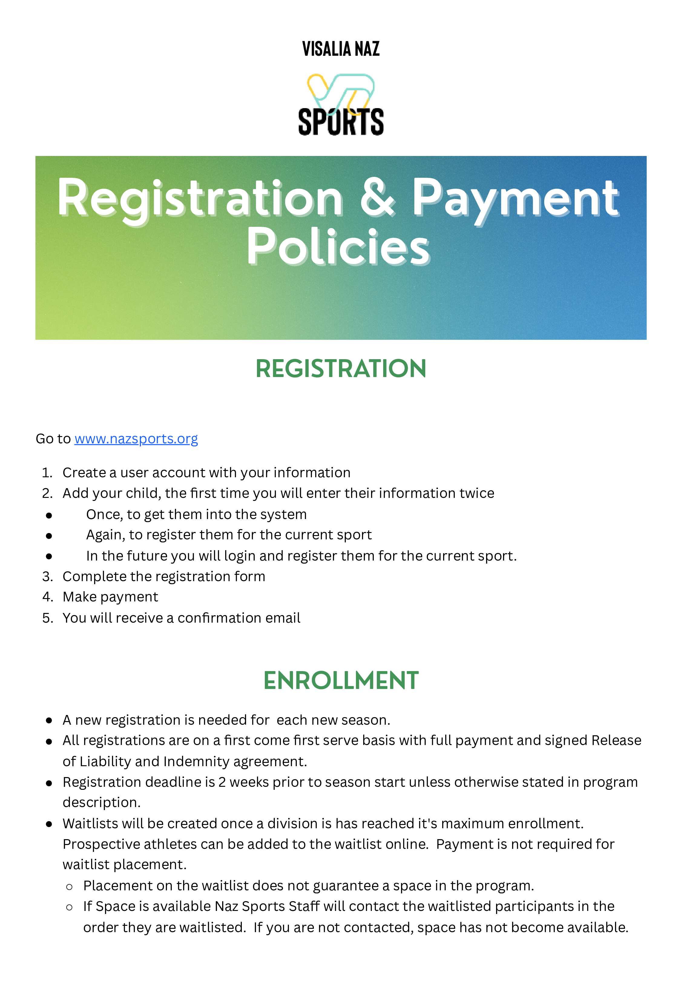 Registration, Payment & Refund Policies